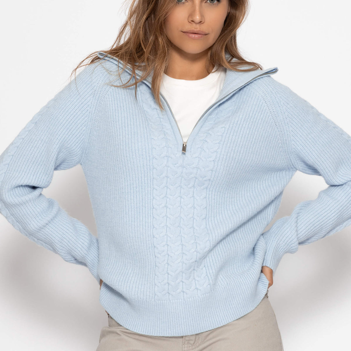 Pullover mit Reißverschluss am Kragen - hellblau – SASSYCLASSY