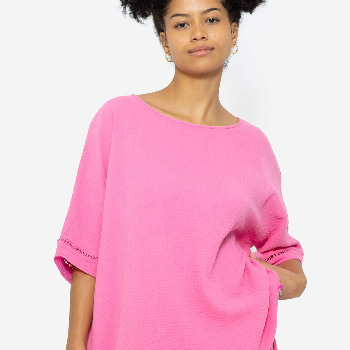Musselin Pyjamashirt mit Spitzenborte - pink – SASSYCLASSY