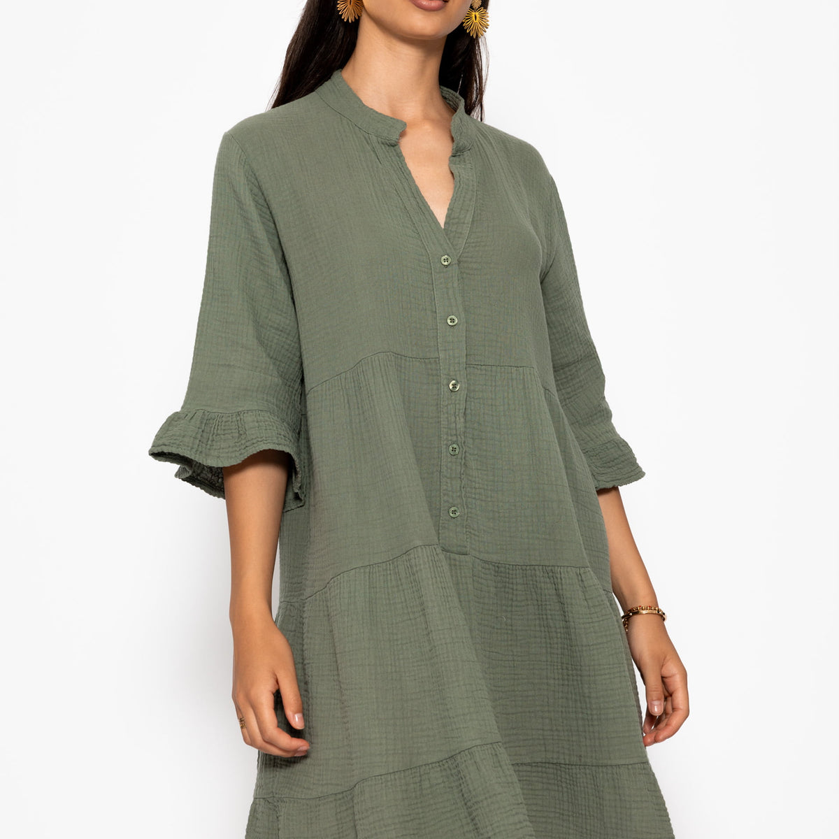 Musselin Dress with Volants - Khaki – SASSYCLASSY